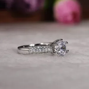 ️925 STERLING SILVER | Jewelry | Engagement Flower Anillos Pure Round ...